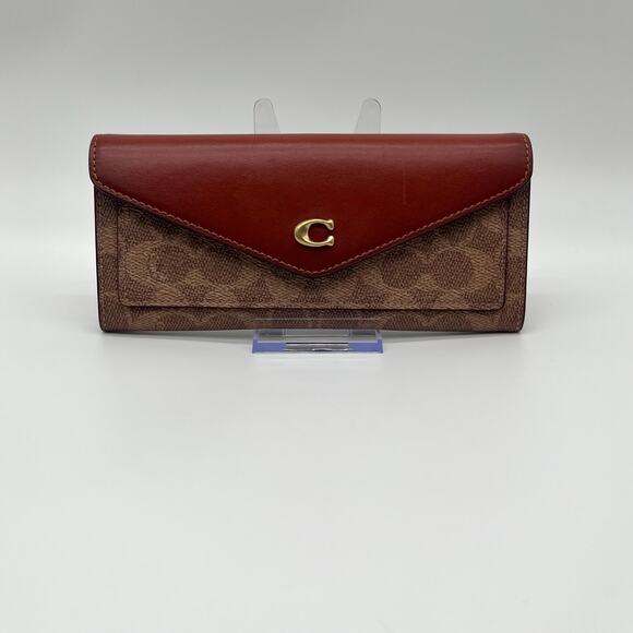 Coach | Bags | Coach Signature Coated Canvas Wyn Soft Long Wallet Brown ...